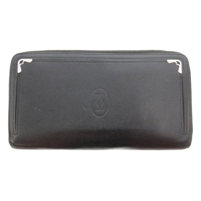 【中古】カルティエ Cartier マストドゥカルティエ インターナショナル ウォレット 長財布 ラウンドジップ 黒