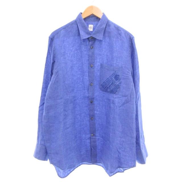 【中古】ベルルッティ Berluti 24年夏 リネン シャツ スクリット ポケット マザーオブパールボタン R41 SUMMER BLUE