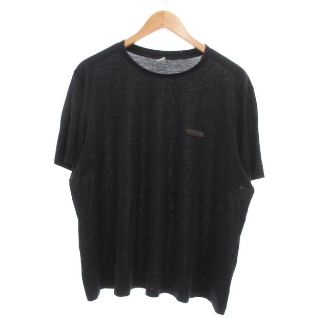【中古】ベルルッティ Berluti レザータブ Tシャツ 絹 シルク 半袖 ロゴ L 黒 ブラック /UO メンズ