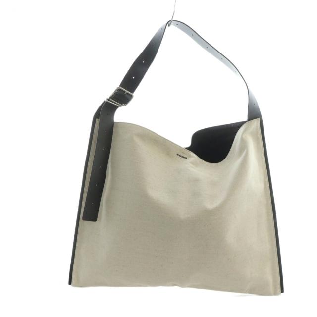 【中古】ジルサンダー BELT HOBO NATURAL ビッグショルダーバッグ キャンバス レザー ポーチ付 ナチュラル ブラック