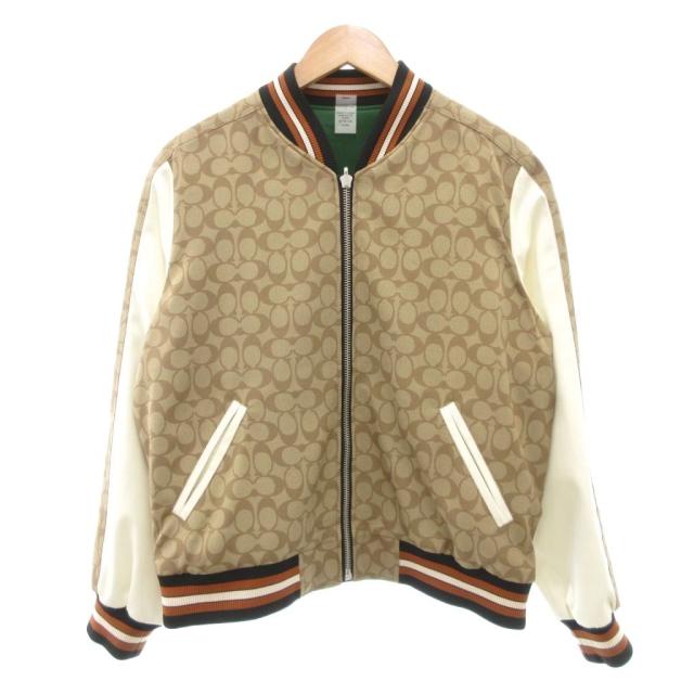 【中古】コーチ COACH シグネチャー ジャケット スカジャン リバーシブル 花柄 刺繍 S ベージュ グリーン /UO