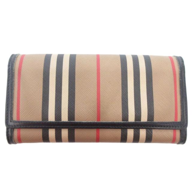 【中古】バーバリー BURBERRY 長財布 ウォレット 二つ折り アイコンストライプ ベージュ系 /UO ☆AA★ レディース
