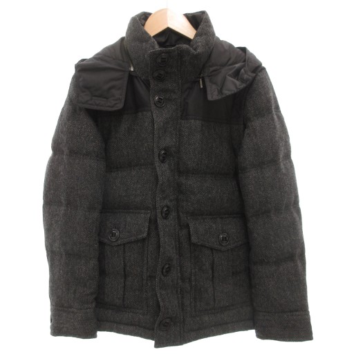 【中古】バーバリーブラックレーベル BURBERRY BLACK LABEL ダウンジャケット ベスト 2WAY ツイード M フード付