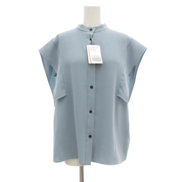 【中古】未使用品 ノーブル NOBLE タグ付き 24SS スクエアースリーブフロントオープン ブラウス シャツ F ブルー系