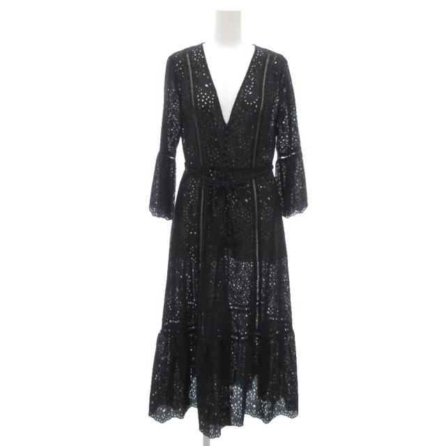 【中古】未使用品 アナイ ANAYI タグ付き ペイズリーレースロングワンピース 長袖 刺繍 34 ブラック /UO レディース