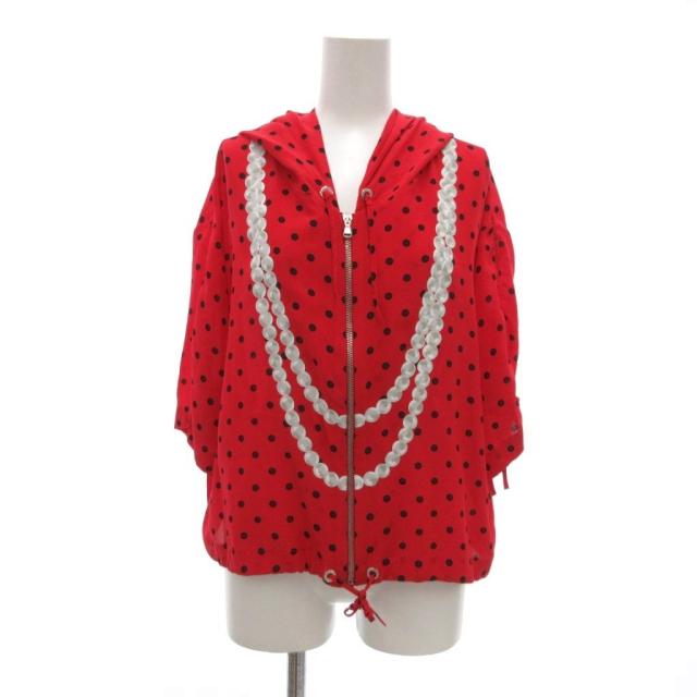 【中古】モスキーノ MOSCHINO COUTURE パーカー 絹 シルク ジップアップ 半袖 水玉模様 ドット柄 だまし絵 I46 赤