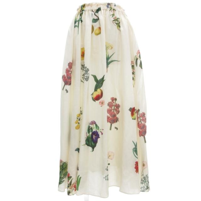 【中古】キャバン CABaN 23AW BLOOMIN ART シルク ボタニカルプリント ロング ギャザースカート ワンピース F