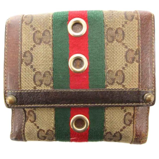 【中古】グッチ GUCCI シェリーライン 二つ折り財布 ウォレット GGキャンバス ロゴ 茶 ブラウン 144179・0959 /AE