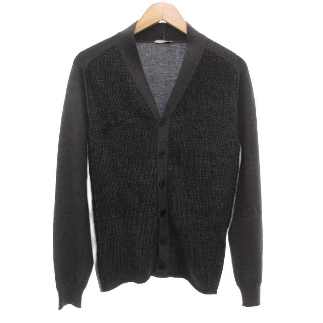 【中古】ボッテガヴェネタ BOTTEGA VENETA カーディガン ニット 48 M 長袖 Vネック ウール ダークグレー /AE メンズ