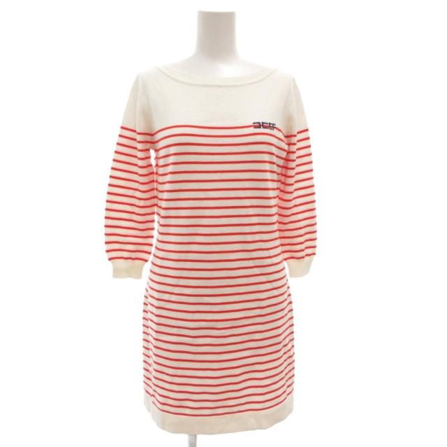 【中古】未使用品 エリザベッタ フランキ ELISABETTA FRANCHI タグ付き ボーダーニットワンピース 長袖 ミニ 40