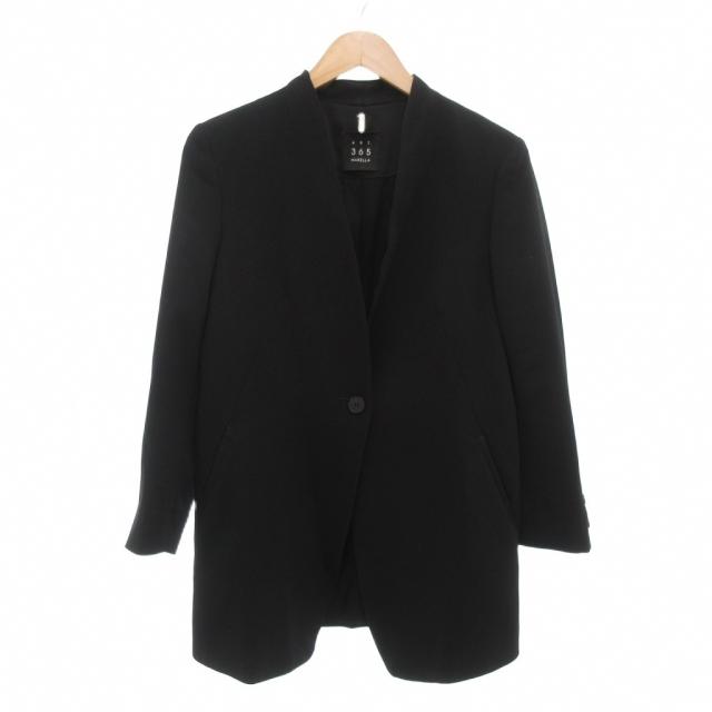 【中古】マレーラ MARELLA ART.365 ノーカラージャケット 42 総裏地 シングル 黒 ブラック 秋冬 /AE レディース