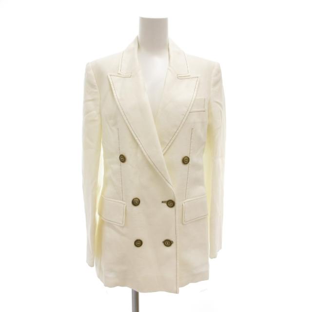 【中古】マックスマーラ MAX MARA 白タグ テーラードジャケット 34 背抜き ダブル 麻 リネン 白 ホワイト 春夏 /AE