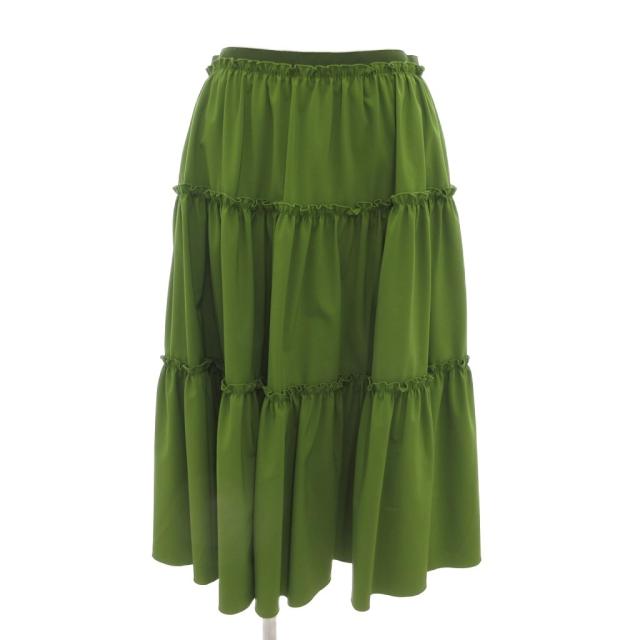 【中古】フォクシーニューヨーク FOXEY NEW YORK 美品 ミスグロリア フレアスカート 38 ひざ丈 ティアード 緑