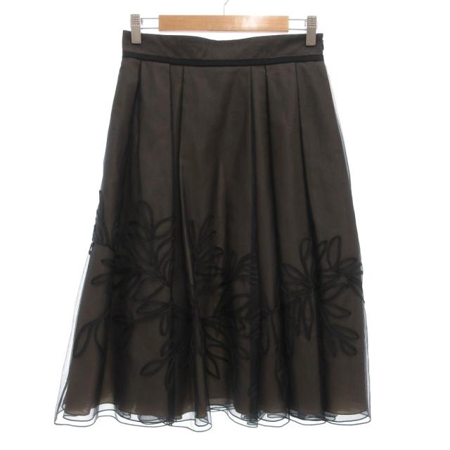 【中古】フォクシー FOXEY フレアスカート 絹 シルク ひざ丈 コード刺繍 40 黒 ブラック 39886 /UO レディース