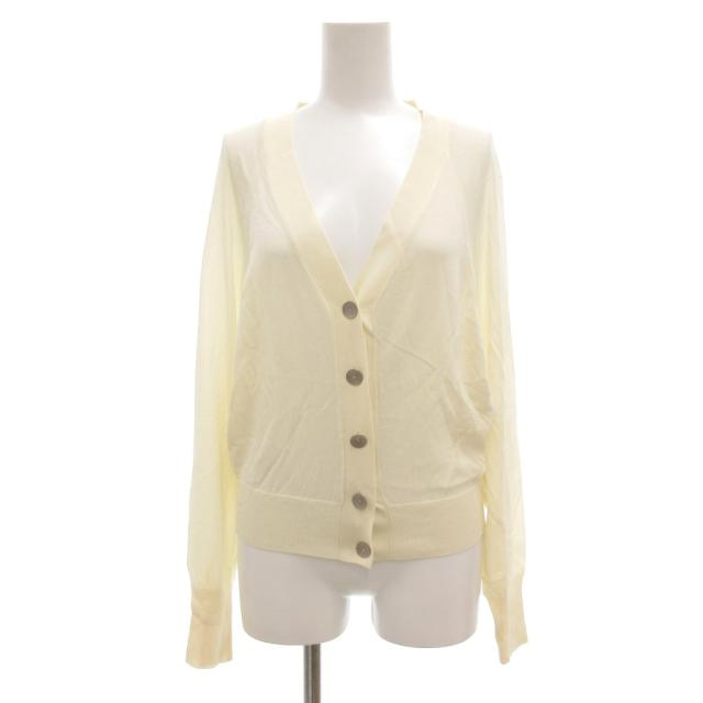 【中古】フォクシー FOXEY Vネック カーディガン シアーニット 長袖 ロゴ透かし編み 38 オフホワイト 40747 /UO
