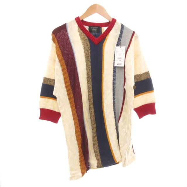 【中古】未使用品 グラム glamb タグ付き ニットプルオーバー セーター リネン混 七分袖 ストライプ 3 マルチカラー