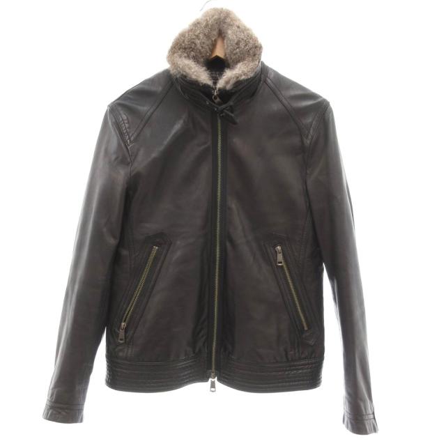 【中古】バーバリーブラックレーベル BURBERRY BLACK LABEL ラムレザージャケット ライダース 羊革 ラビットファー