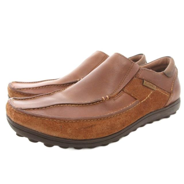 【中古】クラークス clarks スリッポンシューズ ビジネス サイドゴア スクエアトゥ レザー スエード 8G 茶 ブラウン