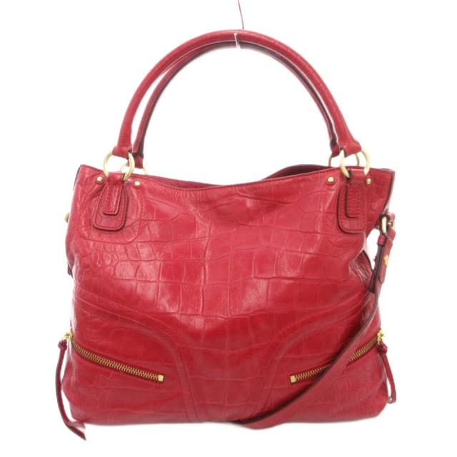 【中古】未使用品 サザビー SAZABY タグ付き ハンドバッグ ショルダー 2WAY クロコ型押し レザー 牛革 赤 レッド