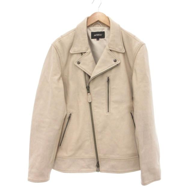 【中古】アヴィレックス AVIREX 22AW エイジド レザー ダブル ライダース ジャケット ユーズド加工 2XL エクリュ