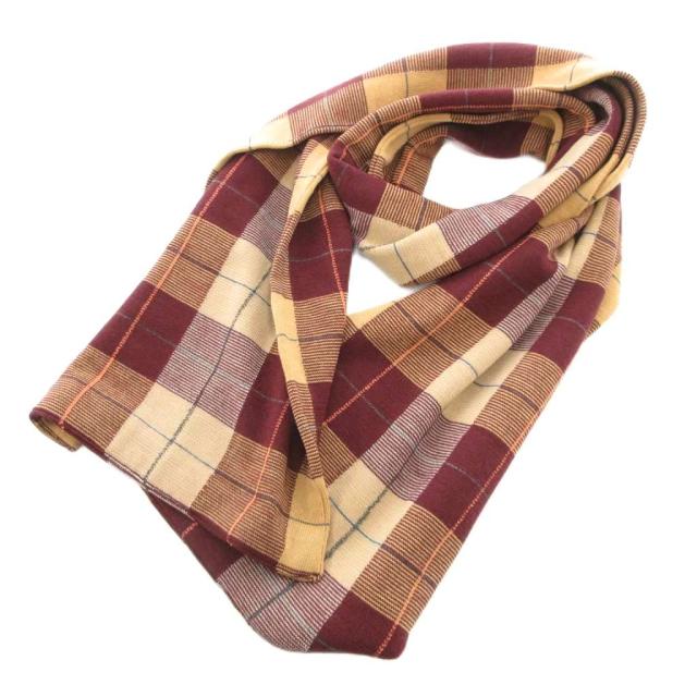 【中古】ジョンスメドレー JOHN SMEDLEY マフラー ストール ピュアメリノウール ベージュ ワインレッド 筒状