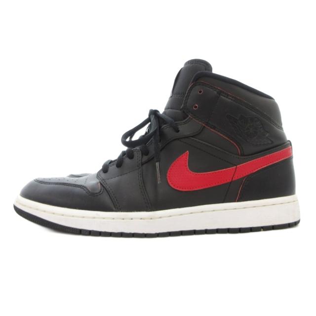 【中古】ナイキ NIKE AIR JORDAN 1 RETRO MID BLACK TEAM RED スニーカー 28cm シューズ ハイカット ロゴ 黒