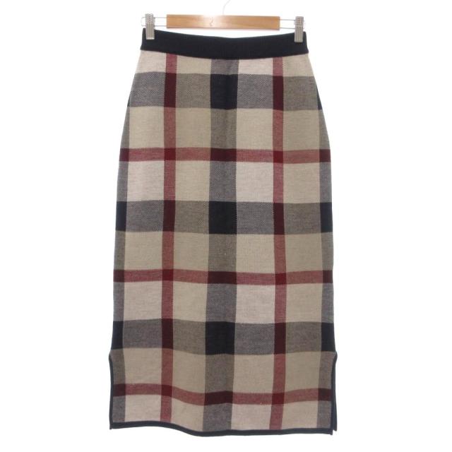 【中古】未使用品 ブルーレーベルクレストブリッジ タグ付き チェック柄 ニット ジャカードスカート ロング 38