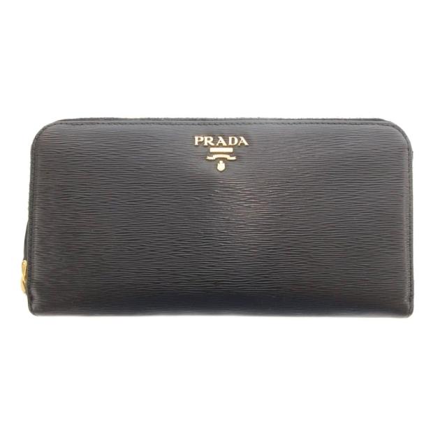 【中古】プラダ PRADA 長財布 ヴィッテロ レザー ラウンドファスナー 黒 ブラック 1ML506 /UO ☆AA★ レディース