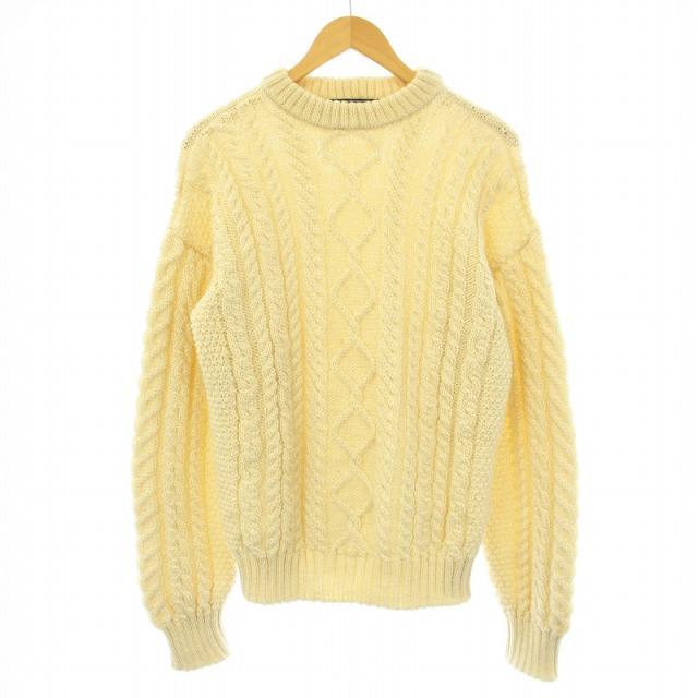 【中古】GUERNSEY WOOLLENS ニット セーター フィッシャーマン ケーブル クルーネック ウール M アイボリー