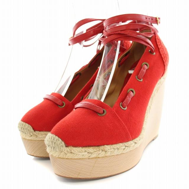 【中古】エルメス サンダル エスパドリーユ ウエッジソール ウッドソール レースアップ 36 23.0cm 赤 レディース
