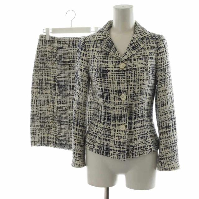 【中古】プラダ スーツ セットアップ テーラードジャケット シングル タイトスカート ひざ丈 36 38S 紺 白