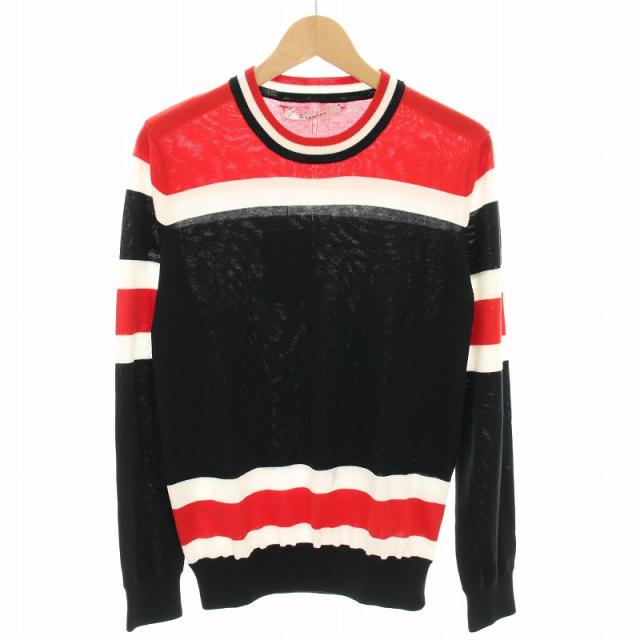 【中古】ジバンシィ ニット セーター クルーネック 長袖 ボーダー柄 タグ付き 赤 レッド 白 黒 17S 7520 514 メンズ