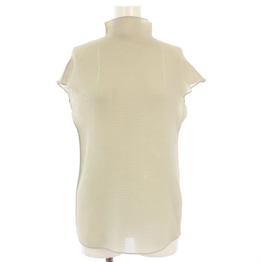 【中古】イッセイミヤケ PLEATS (T.) カットソー プリーツ フレンチスリーブ ハイネック M グレー レディース