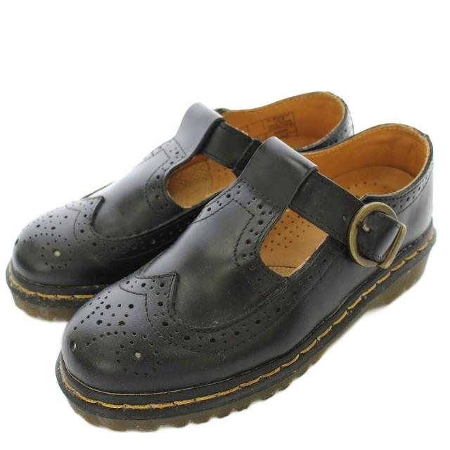 【中古】ドクターマーチン DR.MARTENS メリージェーン ウイングチップ ストラップ シューズ UK6 黒 ブラック