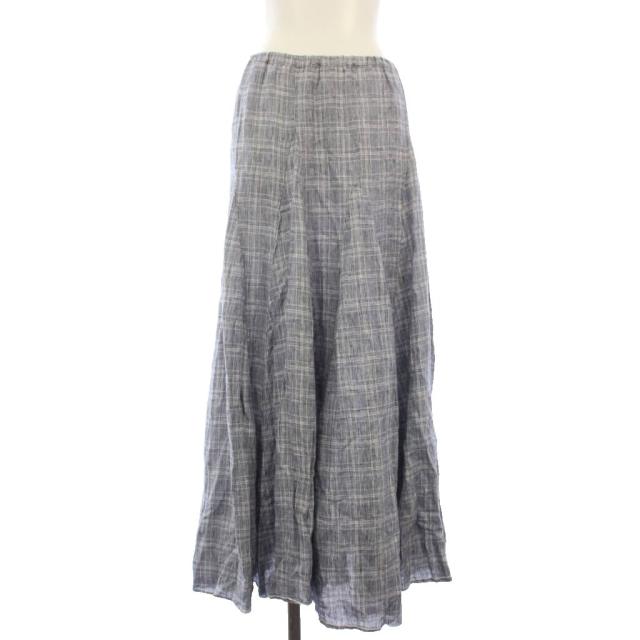 【中古】ロンハーマン Ron Herman CP SHADES スカート リネン ロング チェック柄 イージー 紺 白 レディース