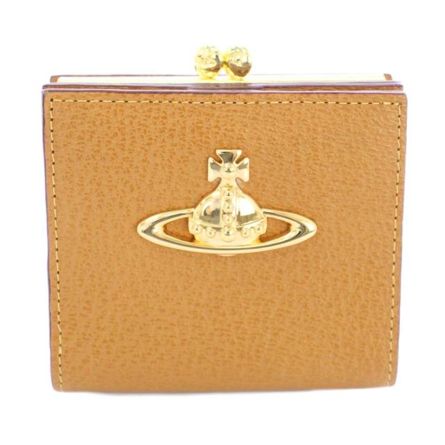 【中古】ヴィヴィアンウエストウッド Vivienne Westwood 二つ折り財布 がま口 オーブ レザー キャメル /TK レディース