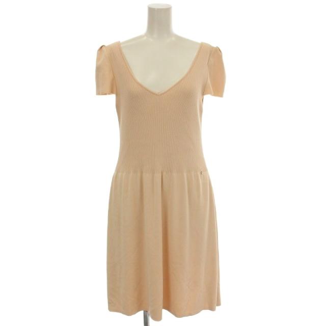 【中古】フォクシー FOXEY NEW YORK サマータイムワンピース リブニット Vネック ワンピース 半袖 ロング 38 ピンク