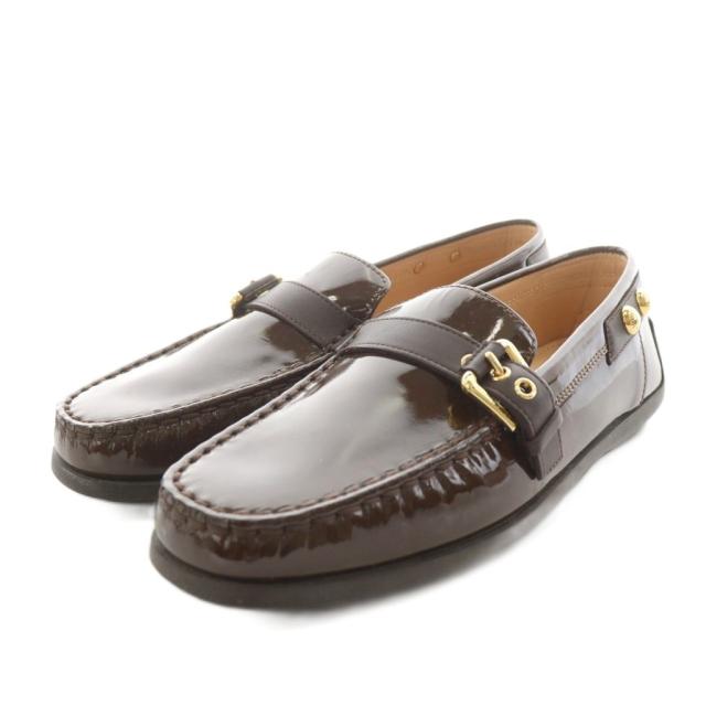 【中古】ルイヴィトン LOUIS VUITTON ドライビングシューズ ローファー モカシン ゴールド金具 37 茶