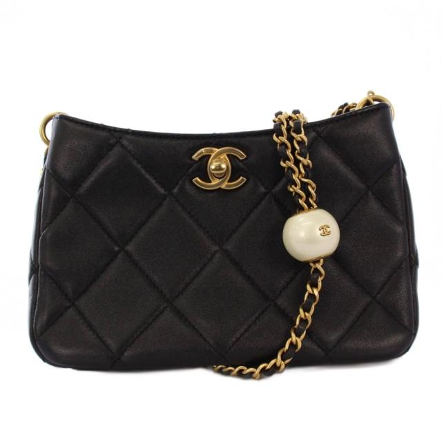 【中古】シャネル CHANEL スモールホーボー パールチェーンバッグ ショルダーバッグ ココマーク 黒 /KH ■OH