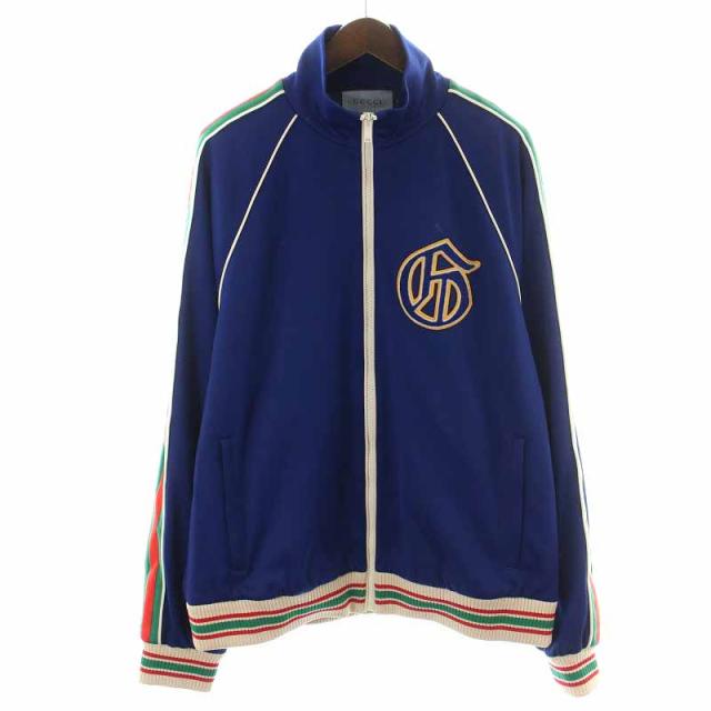 【中古】グッチ GUCCI トラックジャケット ハイネック ジップアップ シェリーライン ロゴワッペン L 青 ブルー 687443