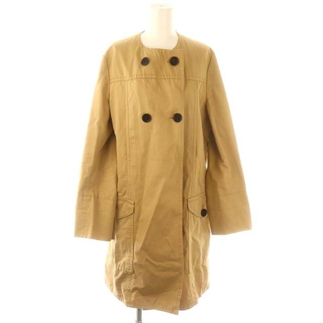 【中古】マルニ コットン ノーカラーコート スプリングコート ロング リネン混 38 ベージュ /MI ■OS レディース