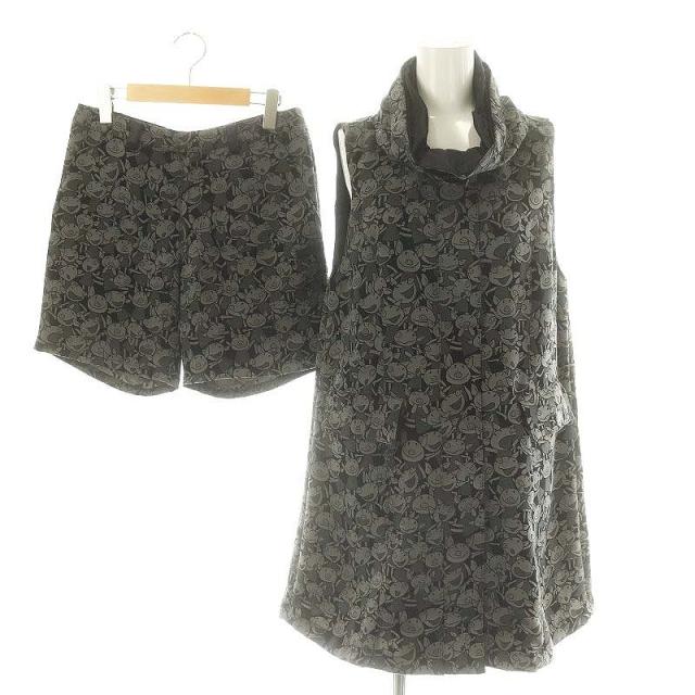 【中古】アルベロベロ olleborebla OLLEBOREBLA 上下 ぶたさん総柄 フードロングベスト ショートパンツ 総柄 M グレー