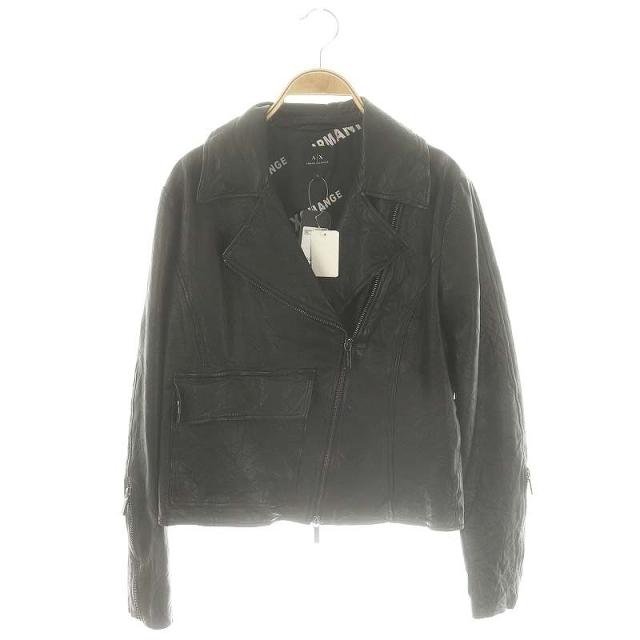 【中古】アルマーニエクスチェンジ BLOUSON JACKET レザージャケット ライダース 羊革 S 黒 3RYB50 レディース
