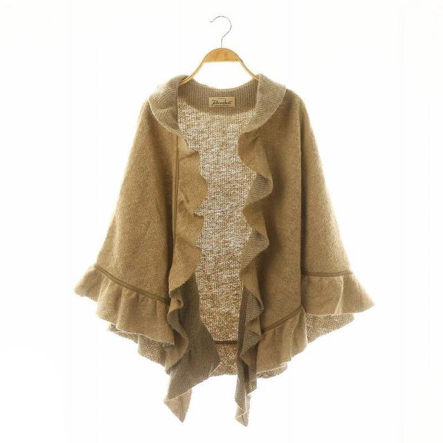 【中古】グレースコンチネンタル GRACE CONTINENTAL フリルニットツイードコート ポンチョ モヘヤ混 36 ベージュ