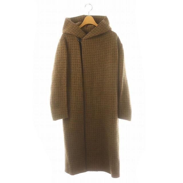 【中古】オールドマンズテーラー ウールフードチェックコート アウター ロング M ブラウンベージュ