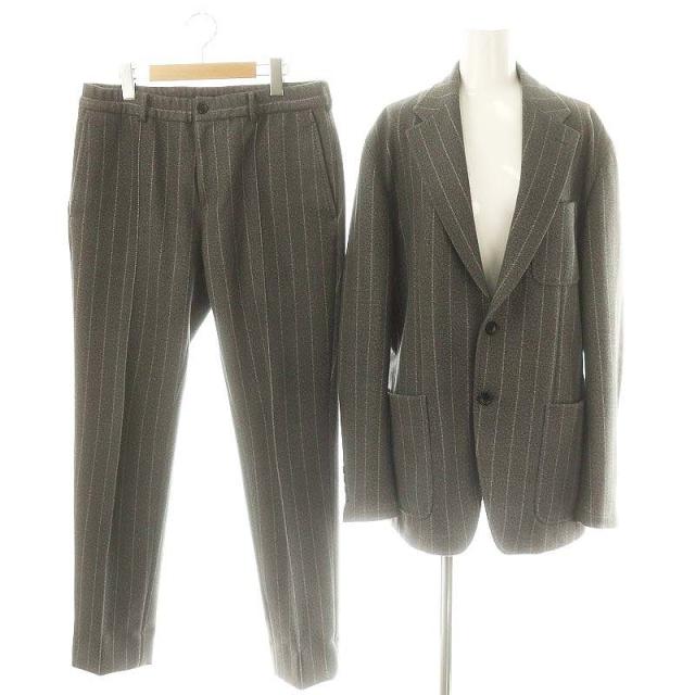 【中古】エストネーション スーツ 上下 テーラードジャケット パンツ スラックス ストライプ 2B L グレー カーキ