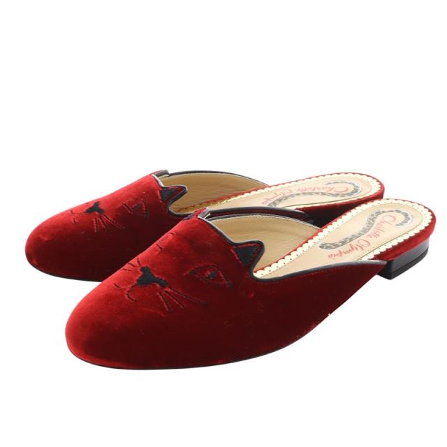 【中古】シャーロットオリンピア CHARLOTTE OLYMPIA  ベロアミュール サンダル 35 22cm 赤 レッド /SR6 レディース