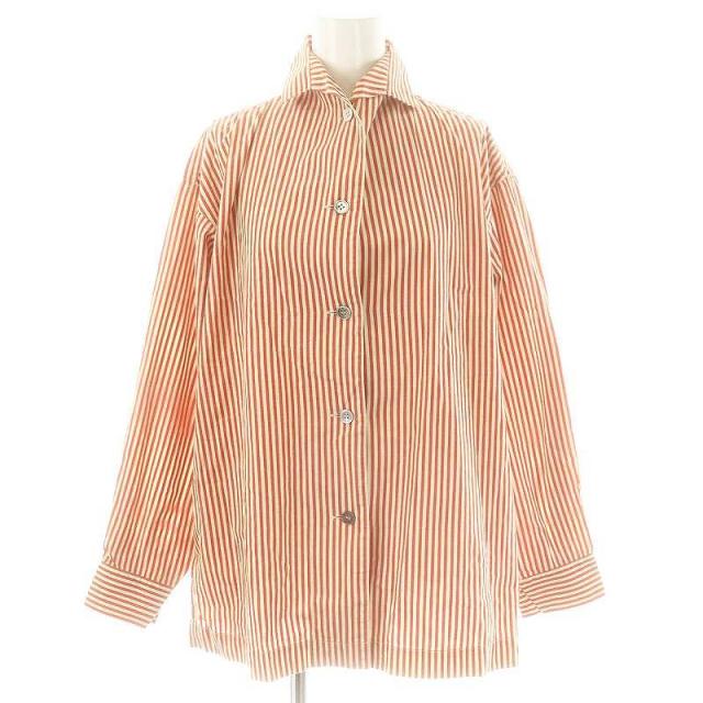 【中古】イッセイミヤケ 80s 筆タグ ストライプ長袖シャツ チュニック M レッド アイボリー /DO ■OS