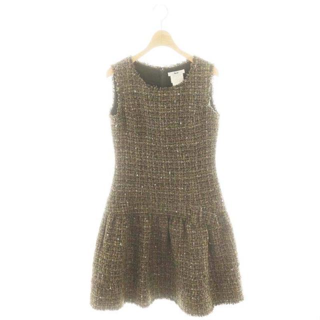【中古】ルネ Rene TISSUE ツイード ワンピース 膝丈 モヘヤ混 ラメ 36 カーキミックス /ES ■OS レディース