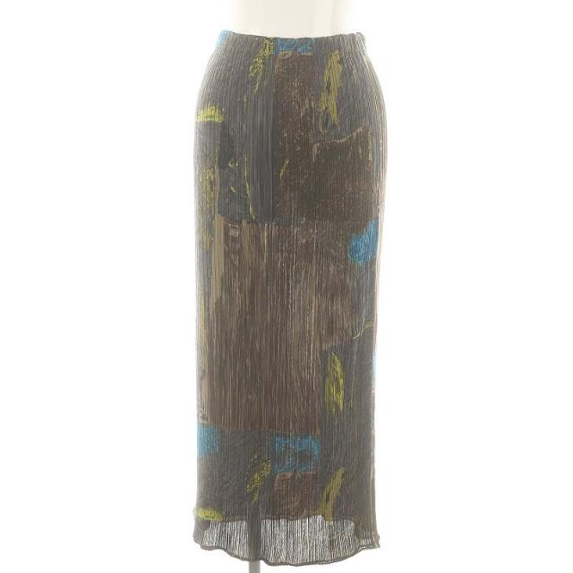 【中古】イッセイミヤケ IM63-FG621 アートグラフィックプリントプリーツスカート M 茶 マルチカラー レディース